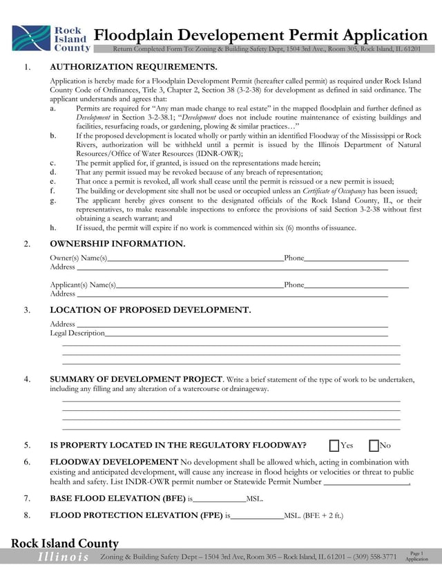 Rock Island Floodplain Development Permit Application | Fill and sign ...