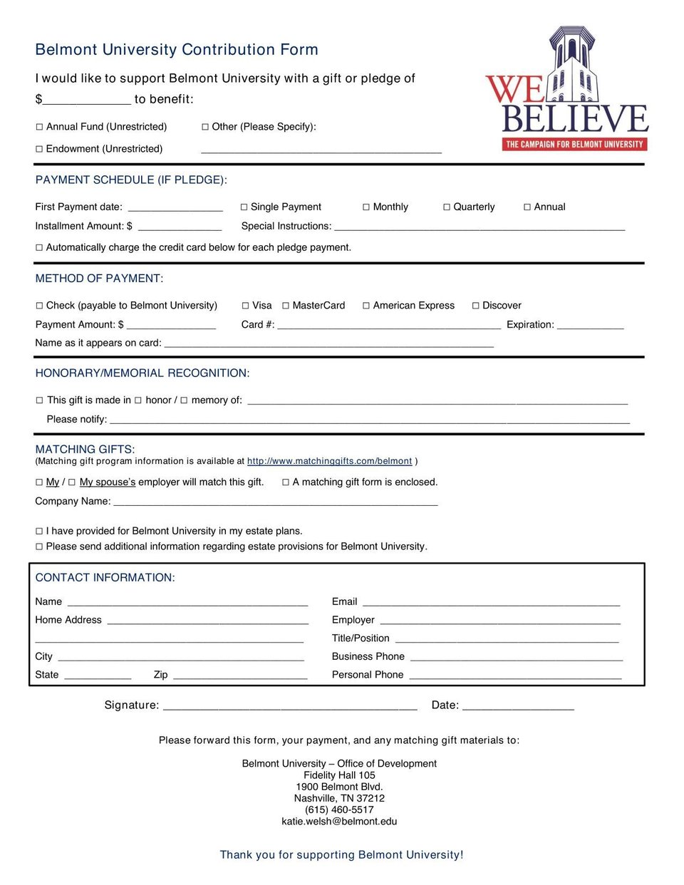 Belmont University Contribution Form | Fill and sign with Lumin