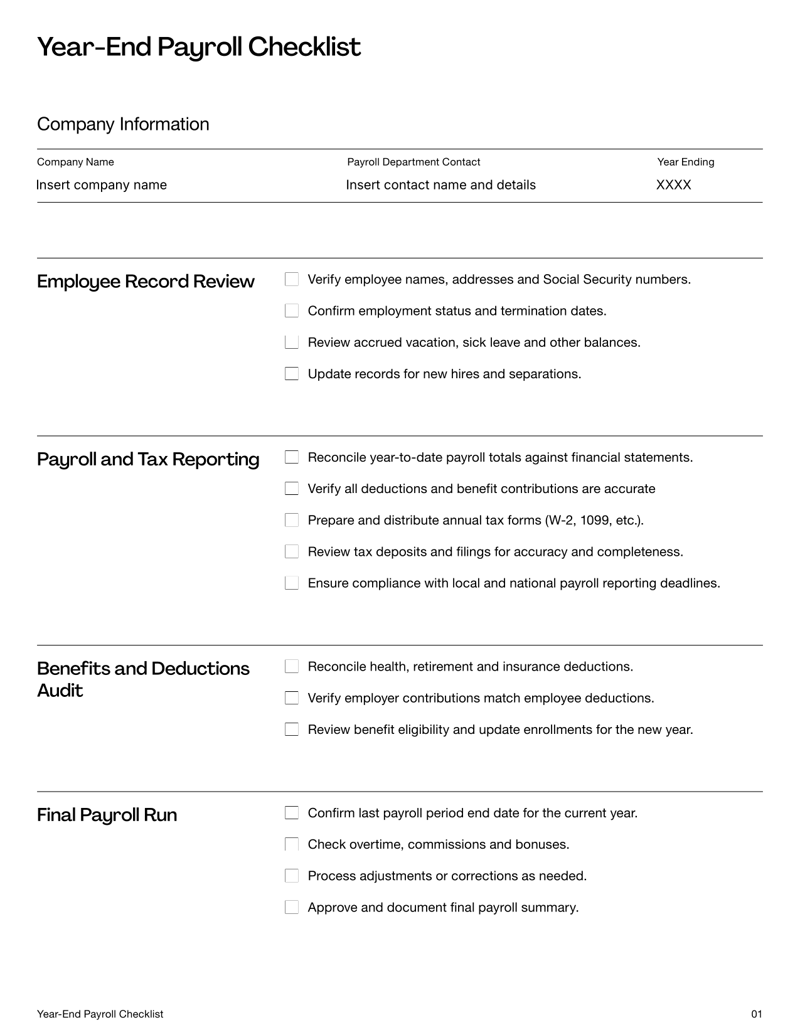 Year-End Payroll Checklist Template | Fill and sign online with Lumin