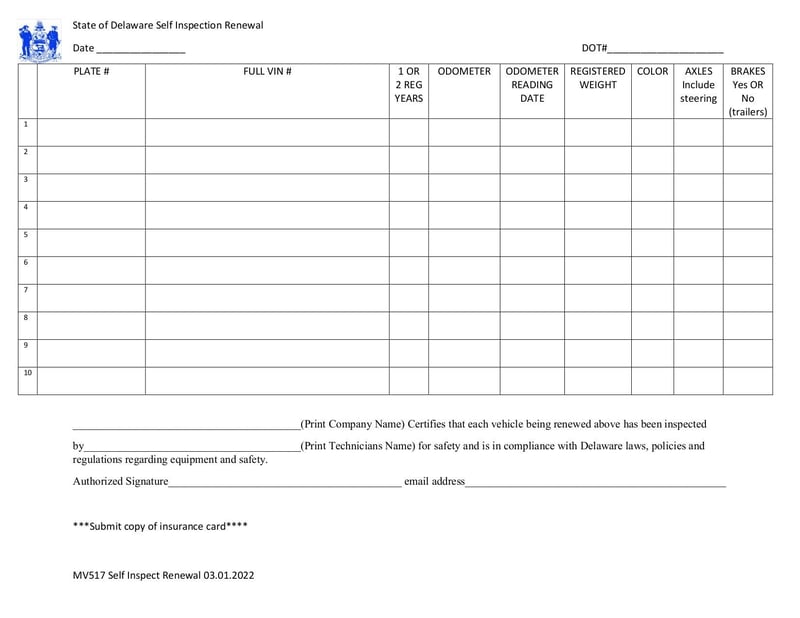 Delaware Vehicle Self Inspection Renewal | Fill and sign online with Lumin