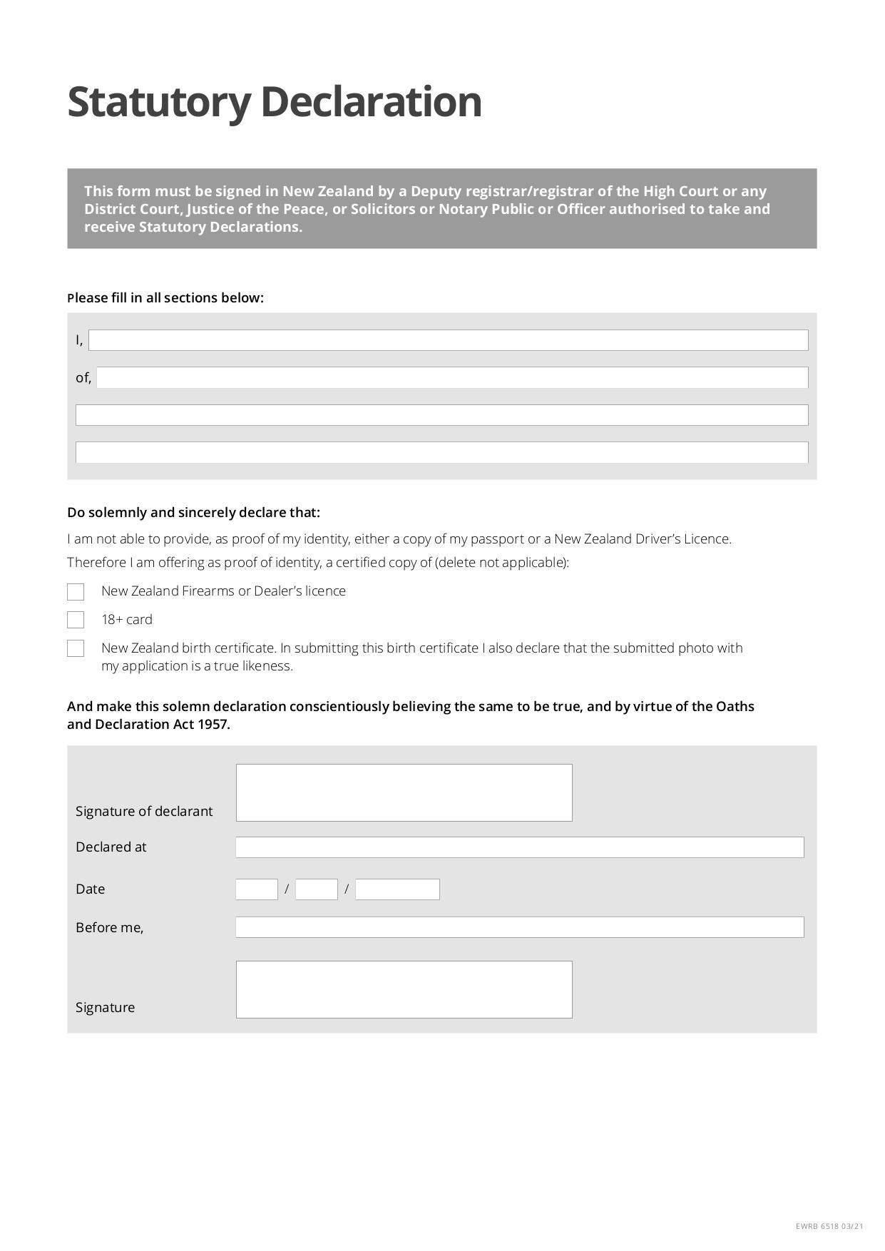 6518 EWRB Statutory Declaration Form | Fill and sign online with Lumin