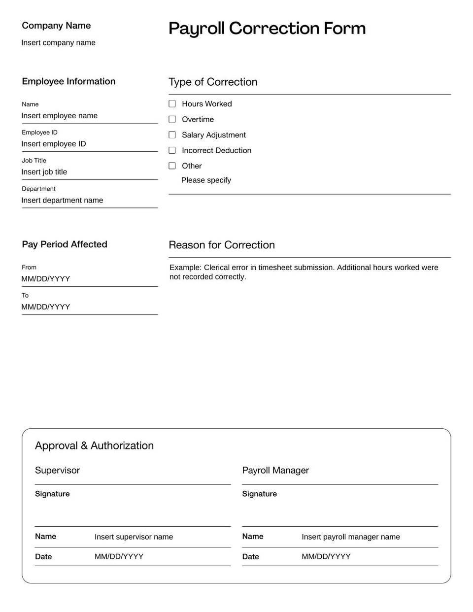 Payroll Correction Form Template | Fill and sign with Lumin