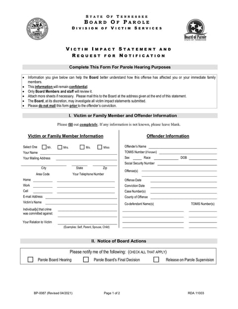 Form BP-0087 | Fill and sign online with Lumin