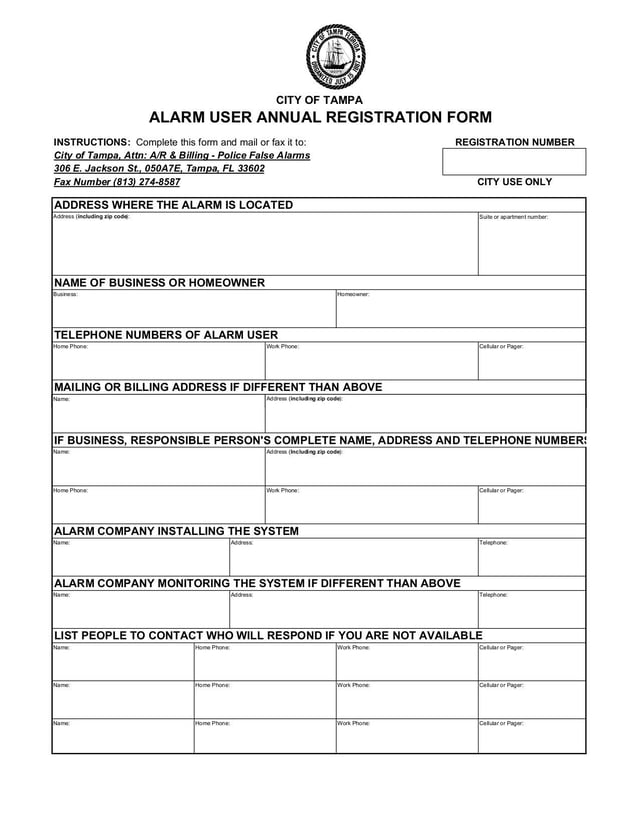Alarm User Annual Registration Form | Fill and sign online with Lumin