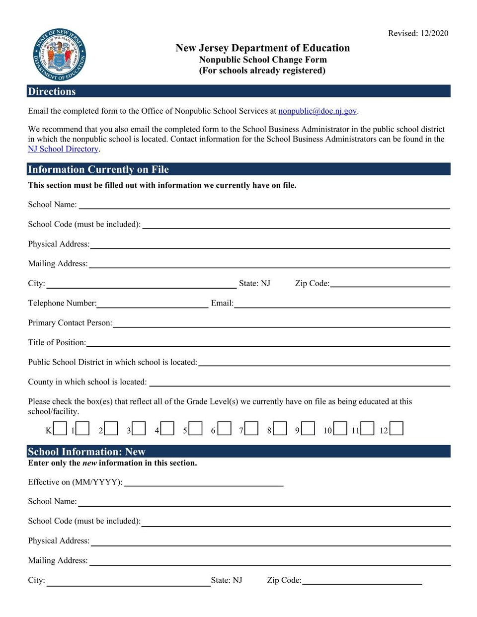 New Jersey Nonpublic School Change Form | Fill and sign with Lumin