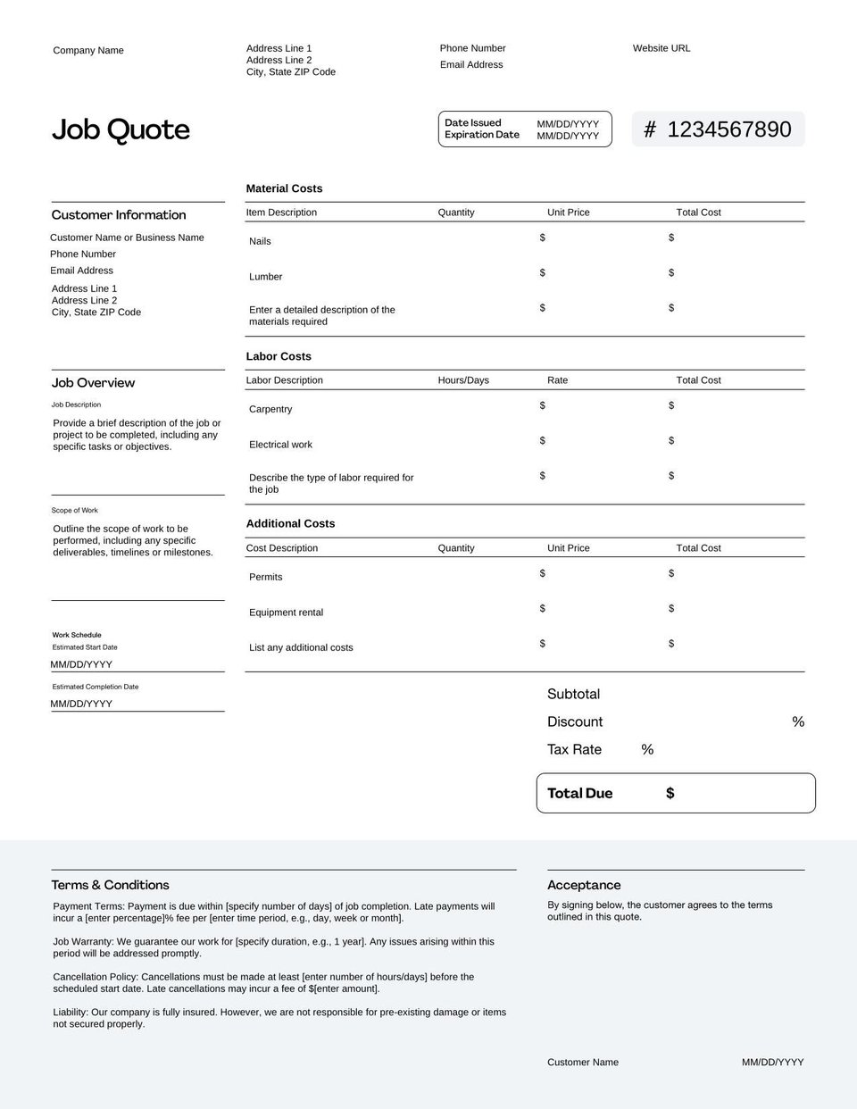 Generic Job Quote Template | Fill and sign with Lumin
