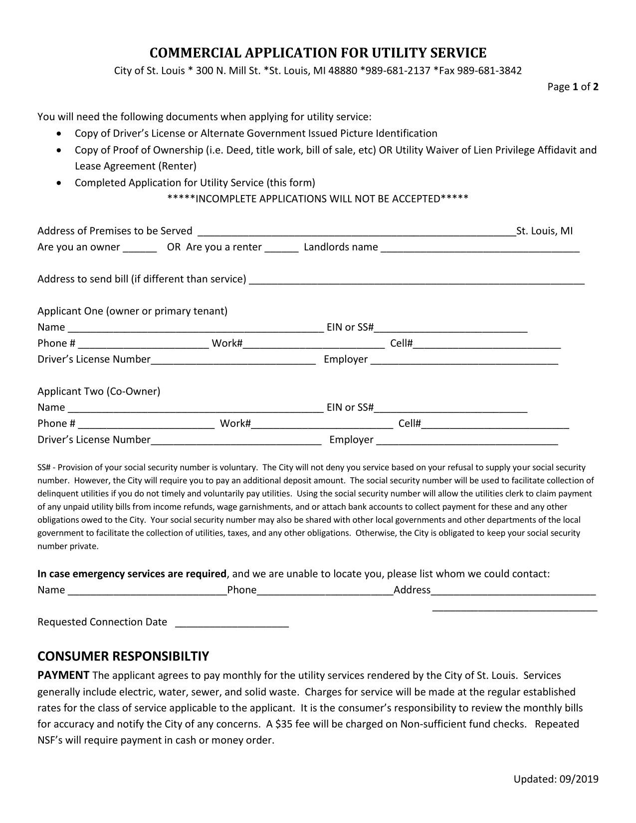 City of St. Louis Commercial Application for Utility Service | Fill and ...