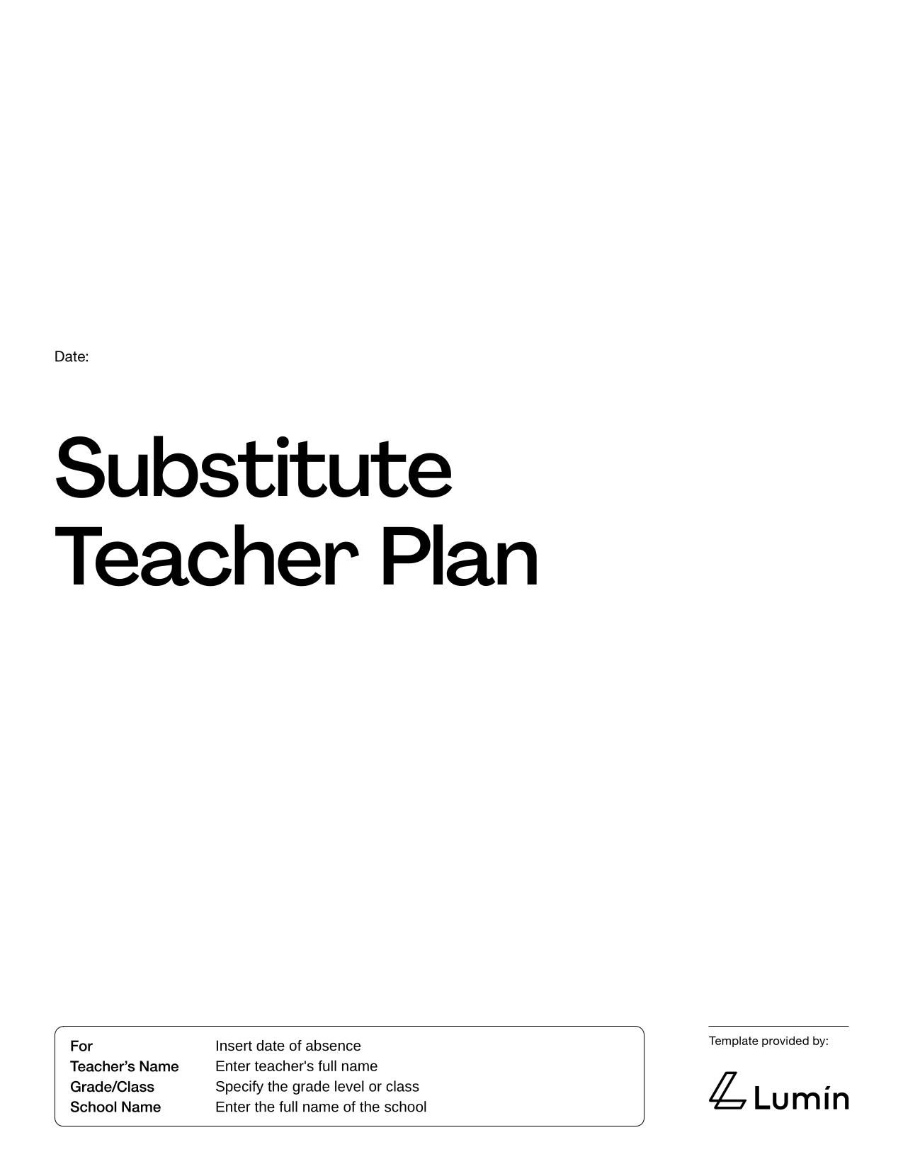 Substitute Teacher Plan | Edit online for free with Lumin