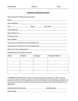 Personal Info Form Fillable | Fill and sign online with Lumin