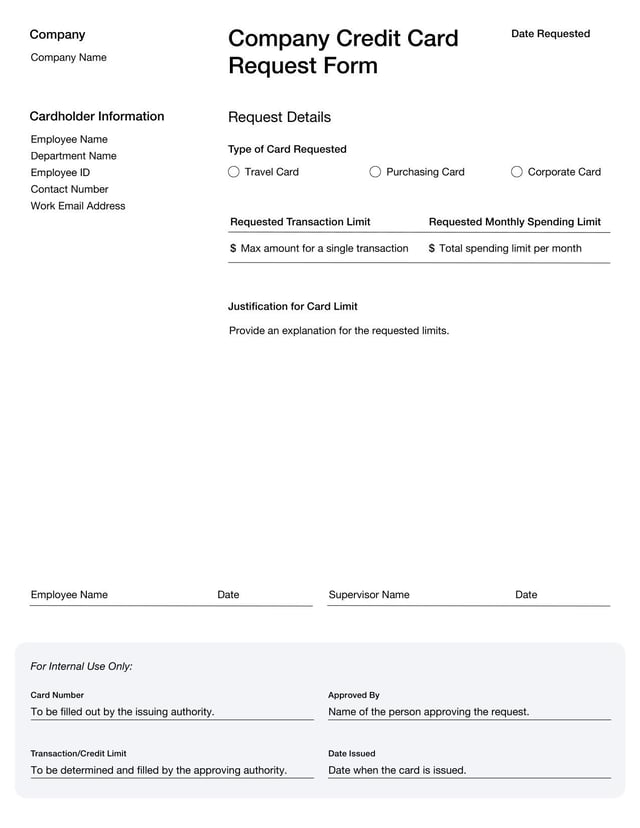 Credit Card Request Form Template | Fill and sign with Lumin