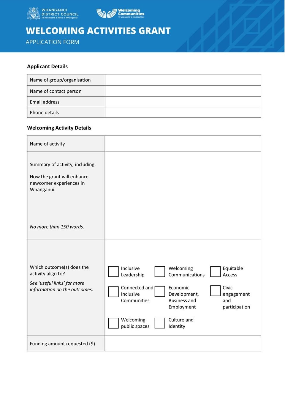 Welcoming Activities Grant Application Form | Fill and sign online with ...