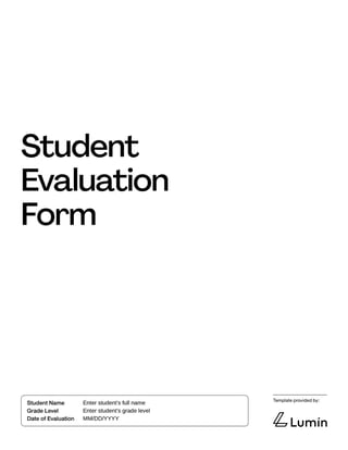 Student Evaluation Form Template | Fill and sign with Lumin