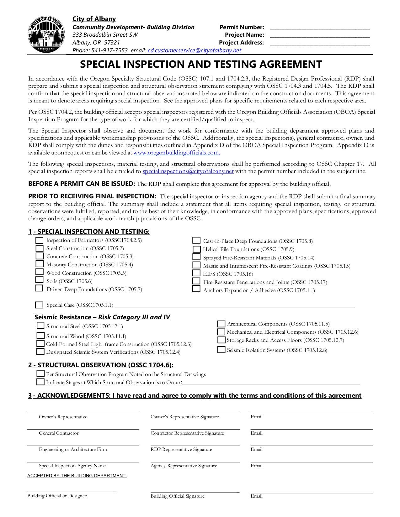 Special Inspection Agreement OSSC | Fill and sign online with Lumin