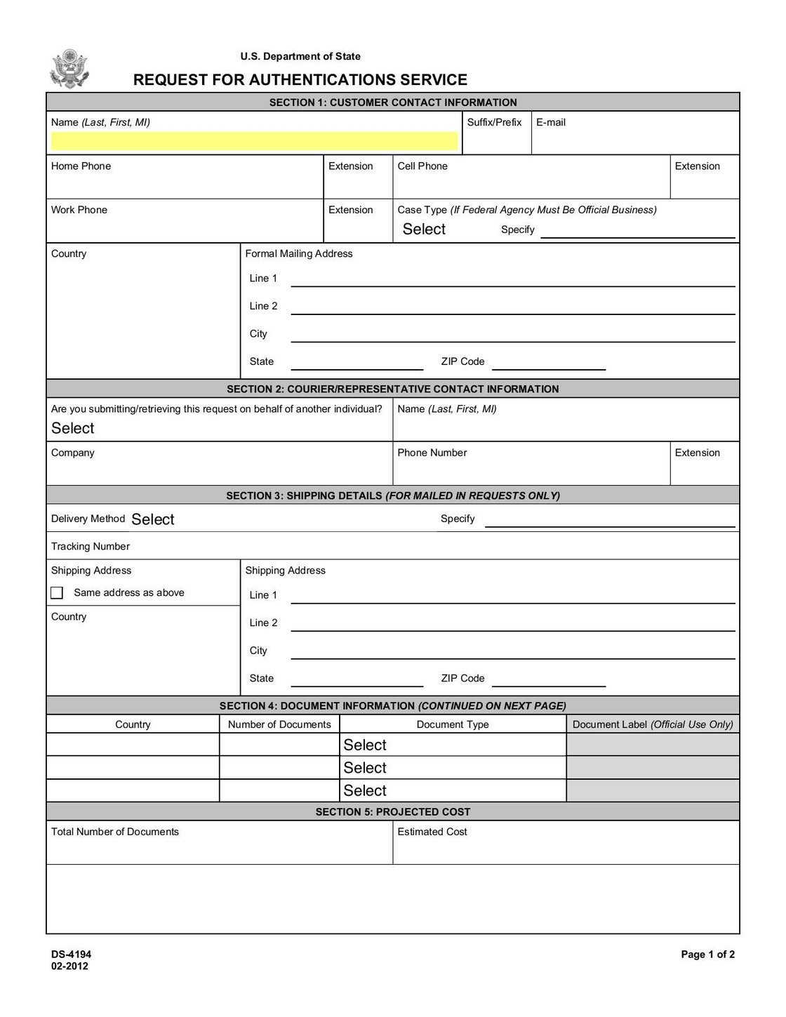 Form DS-4194 | Fill and sign online with Lumin