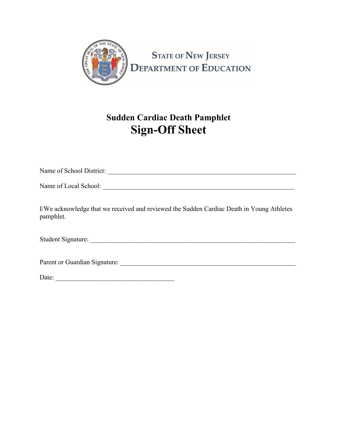 New Jersey Sudden Cardiac Death Pamphlet Sign-Off Sheet | Fill and sign ...