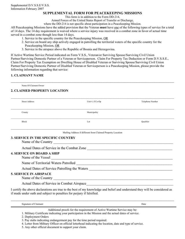 New Jersey Supplemental Form for Peacekeeping Missions | Fill and sign ...