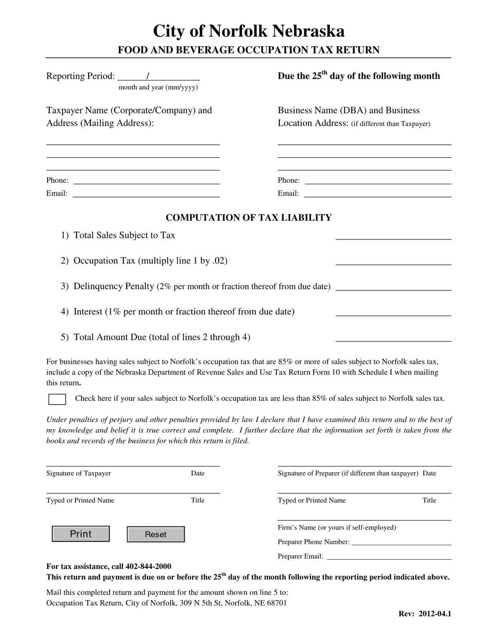 Nebraska Food and Beverage Occupation Tax Return | Fill and sign with Lumin