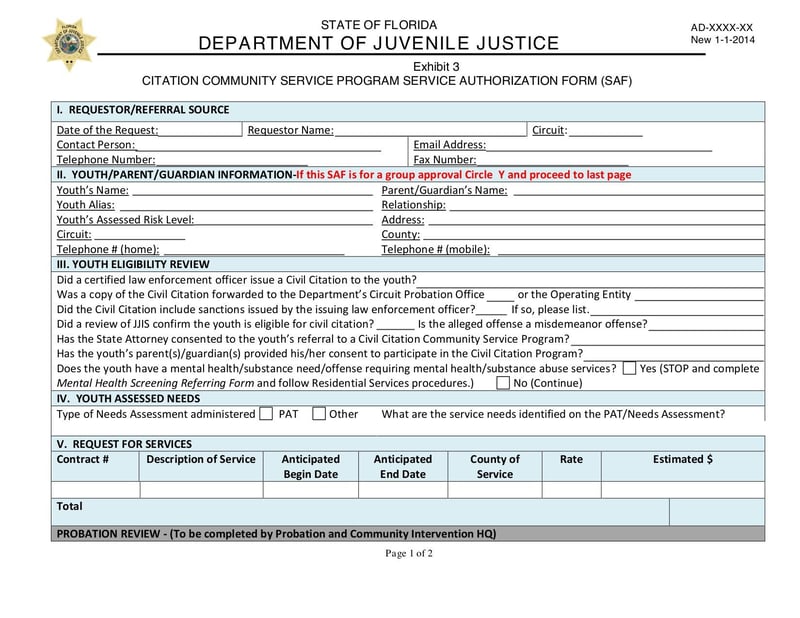 Citation Community Service Program Service Authorization Form | Fill ...