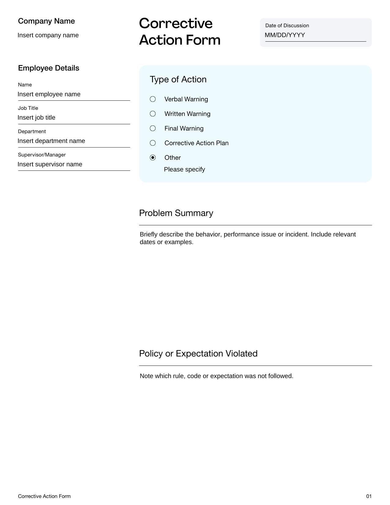 Corrective Action Form Template | Fill and sign with Lumin
