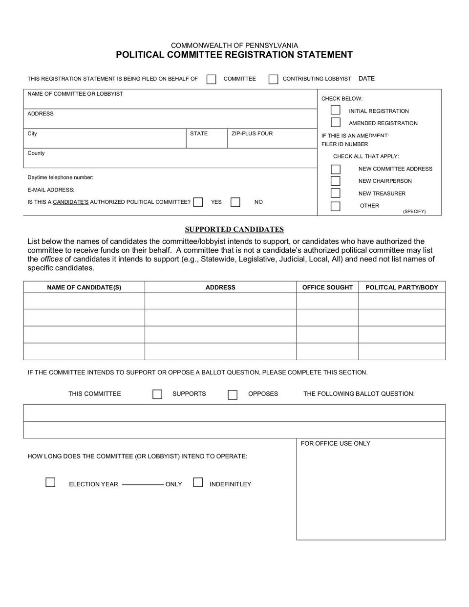 Political Committee Registration Statement | Fill and sign online with ...