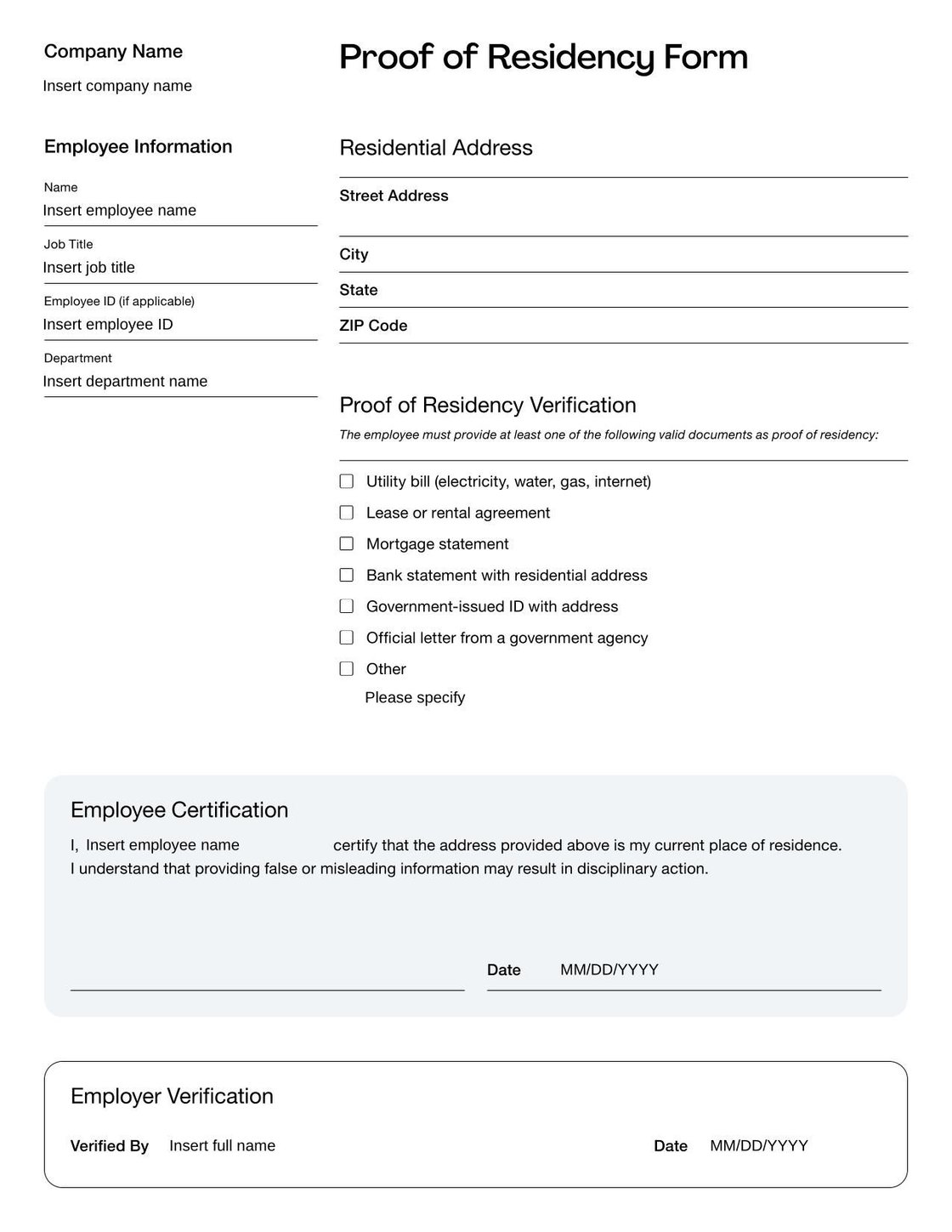 Proof of Residency Form | Fill and sign online with Lumin