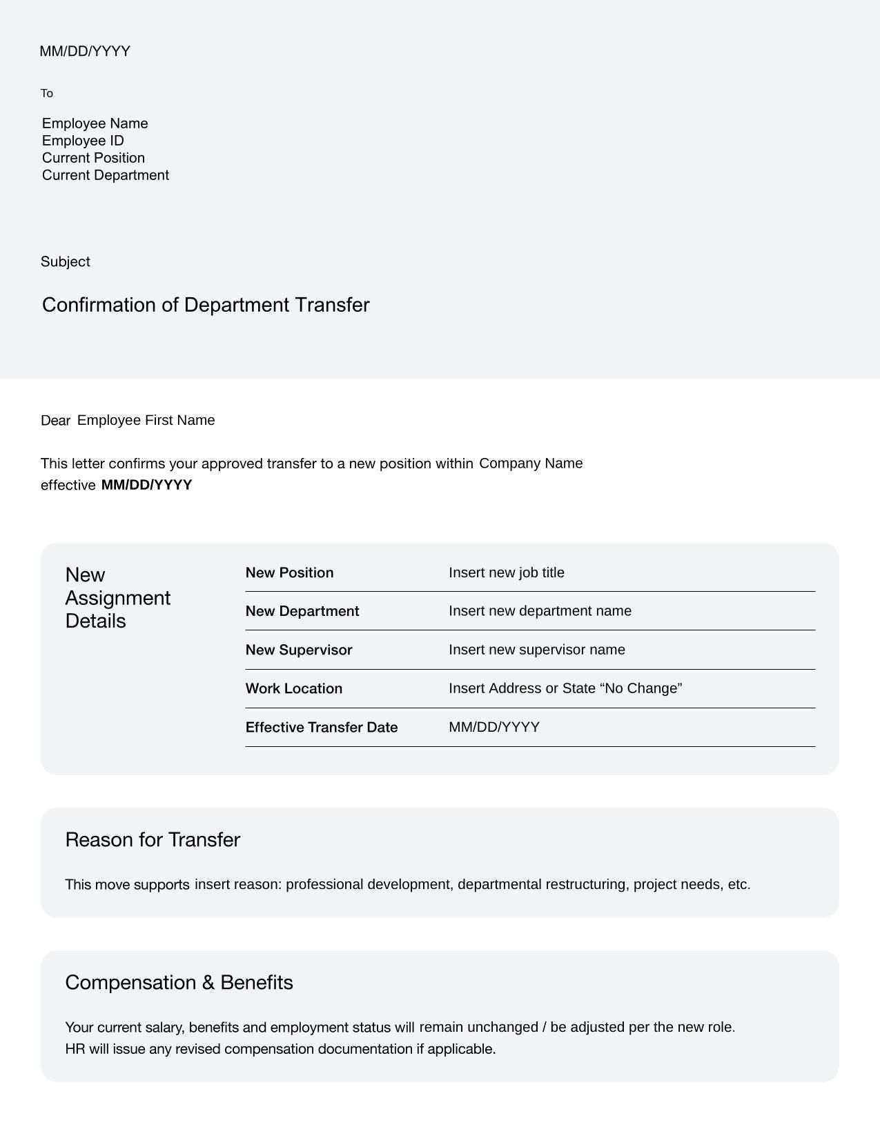 Internal Transfer Letter to Another Department Template | Fill and sign ...