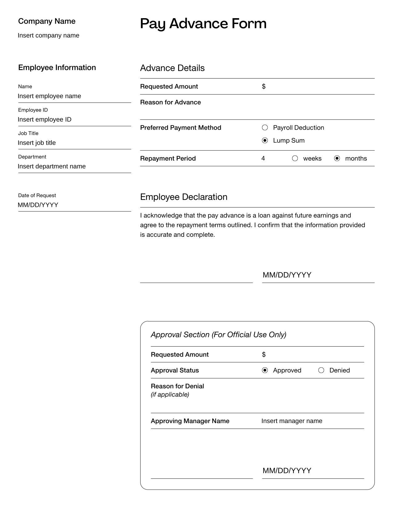 Pay Advance Form Template | Fill and sign with Lumin