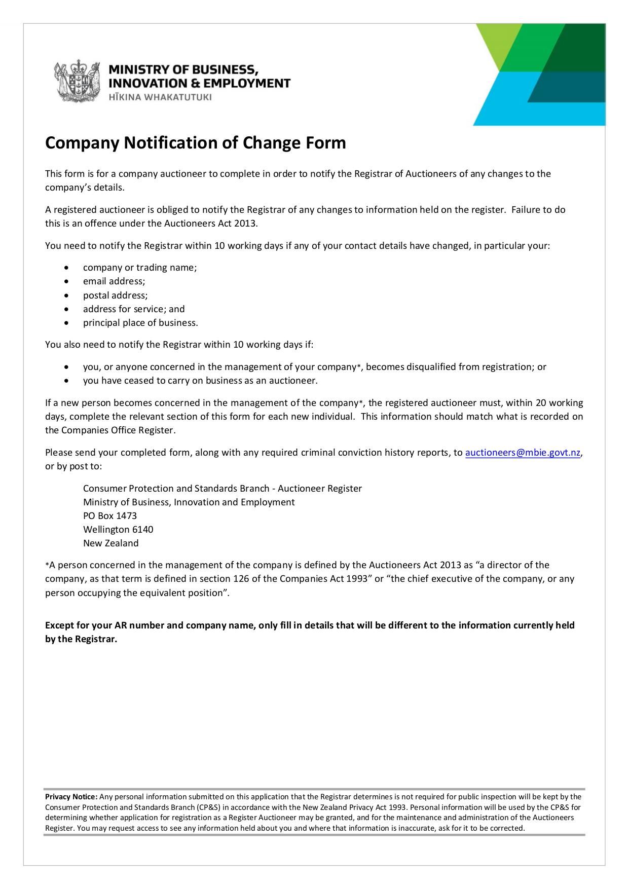 Company Notification of Change Form | Fill and sign online with Lumin