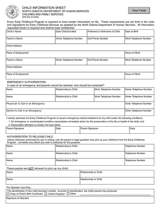 Child Informaition Sheet (Form SFN 00845) | Fill and sign online with Lumin