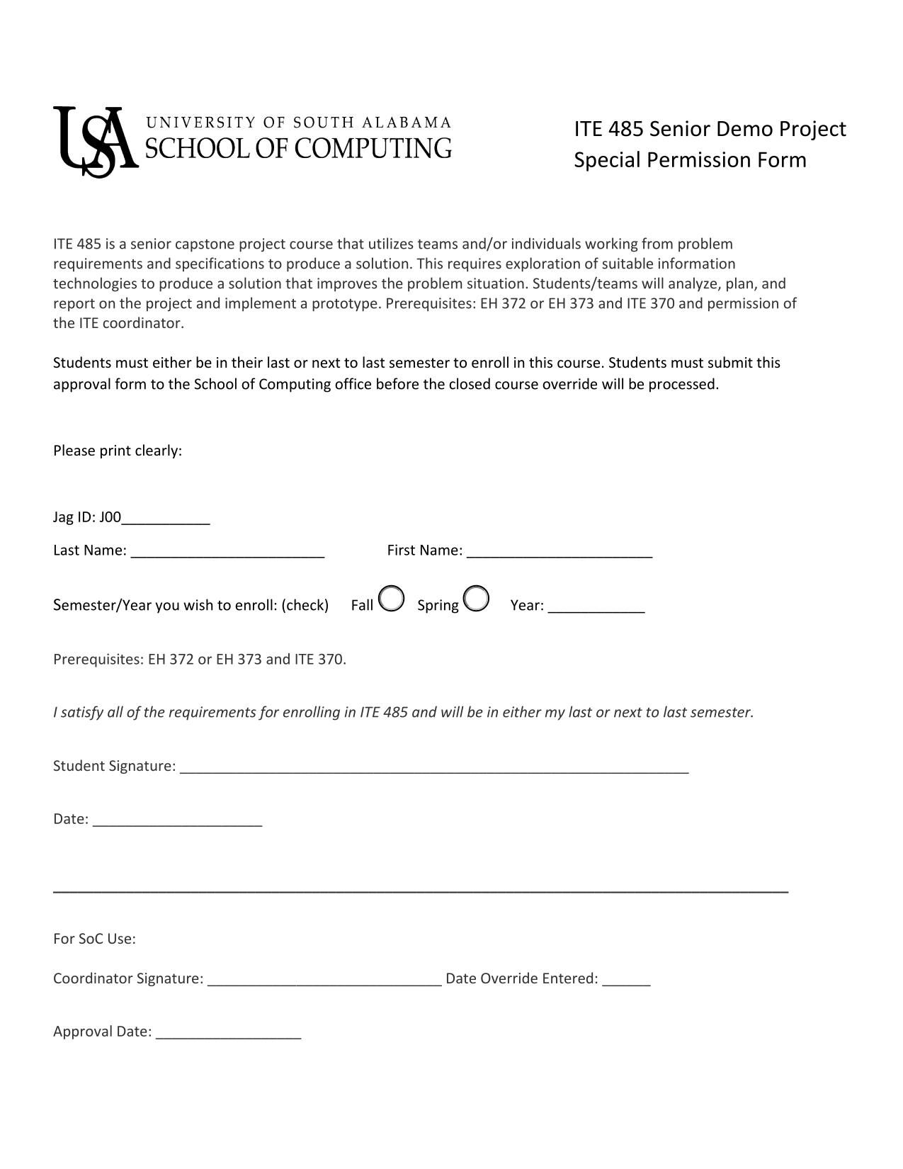 University of South Alabama ITE 485 Senior Demo Project Special ...