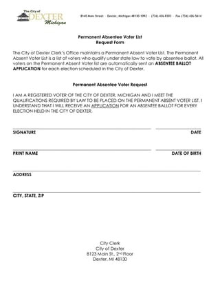 Permanent Absentee Voter List Request Form | Fill and sign online with ...
