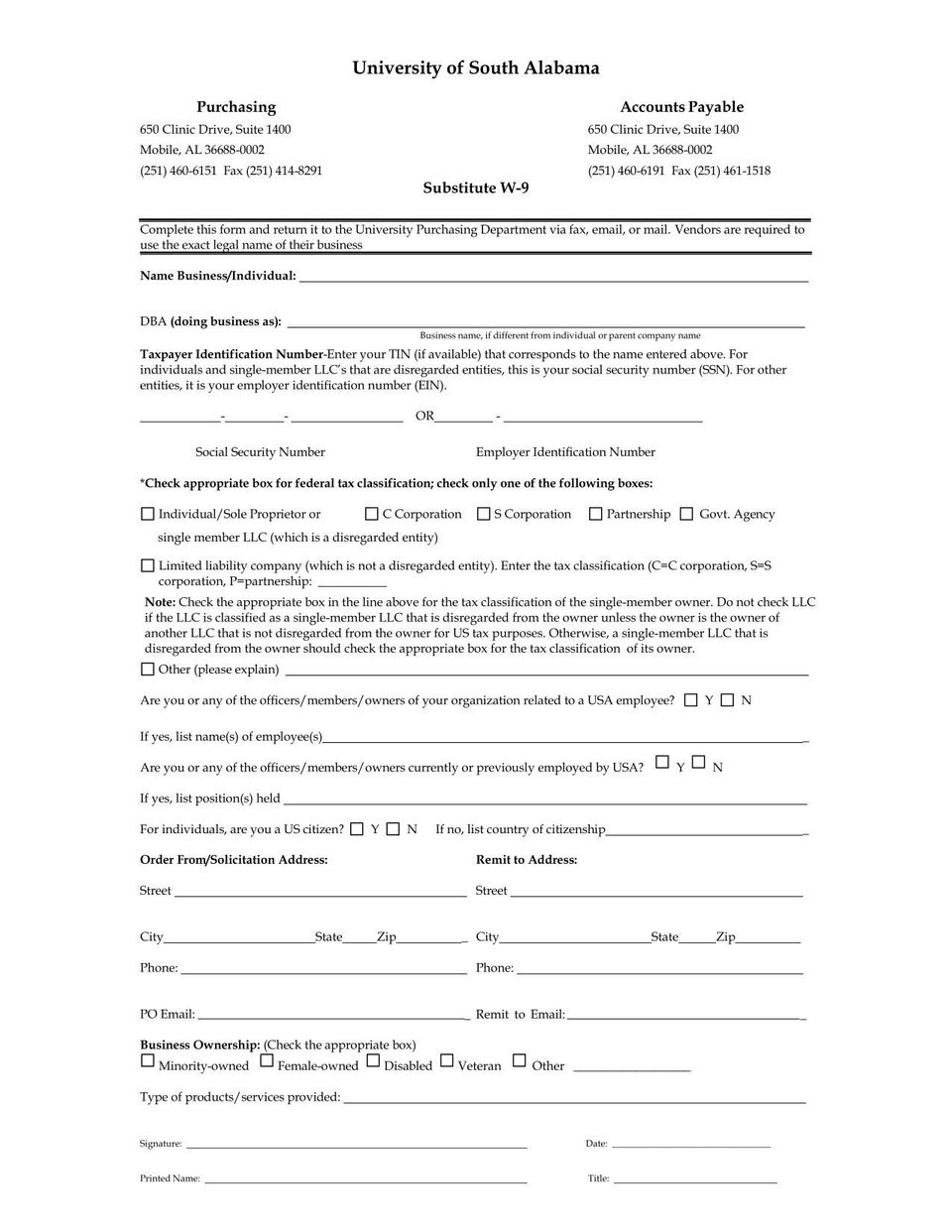 University of South Alabama Substitute W-9 | Fill and sign with Lumin