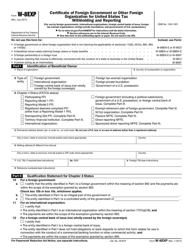Form W-8EXP | Fill and sign online with Lumin