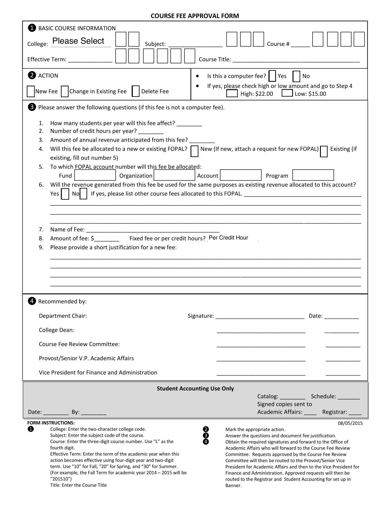 University of South Alabama Course Fee Approval Form | Fill and sign ...