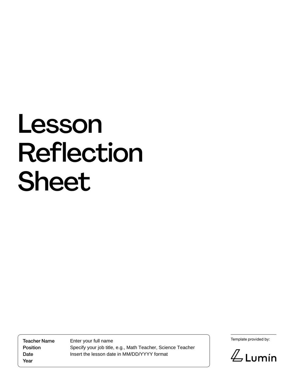 Lesson Reflection Sheet Template | Fill and sign with Lumin