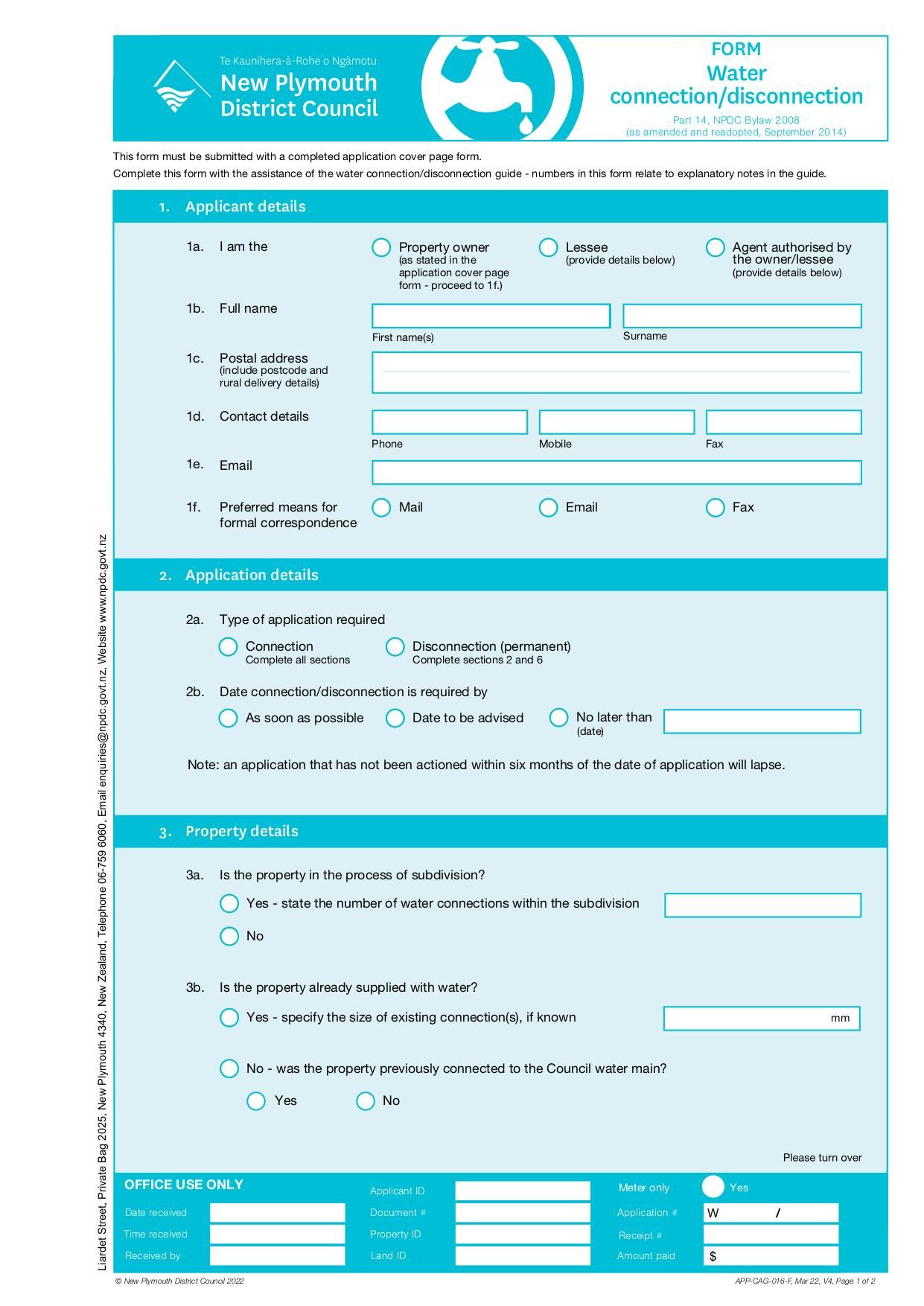 Set Water Connection Disconnection Form Guide | Fill and sign online ...