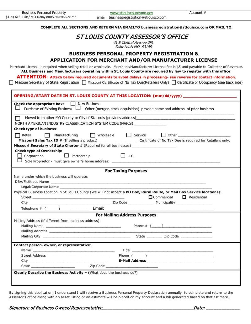 Business Personal Property Registration & Application for Merchant and/or Manufacturer License ...