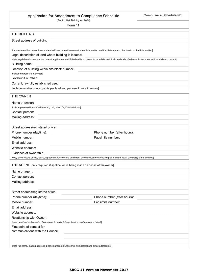 Form 11 Application for Amendment to Compliance Schedule | Fill and ...