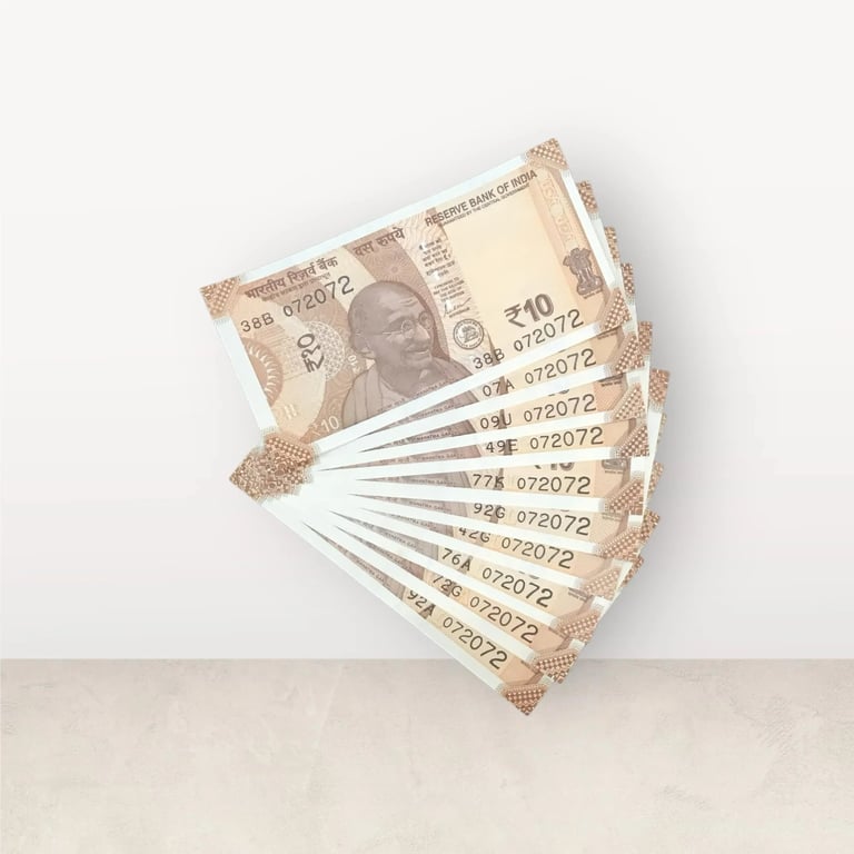 RS 10 INDIA BANKNOTES SEMIFANCY 10 NOTES SAME NUMBER SETS 072072 UNIQUE ...