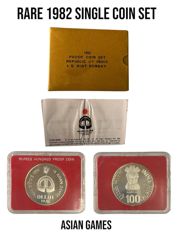 Buy Rare 1982 Asian Games Single 100₹ Proof Coin Set from Sikkaji