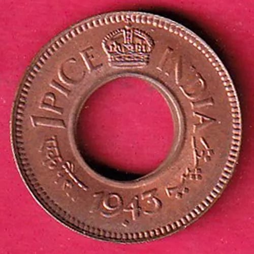 British India 1943 king george vi one pice copper coin sk 740 | Sikkaji