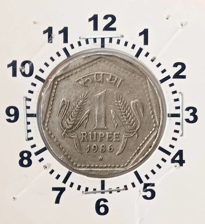 Buy 1 RUPEE 1986 HYDERABAD MINT RARE COIN WITH ROTATION ERROR from Sikkaji