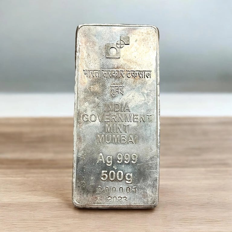 Buy INDIA GOVERNMENT MINT MUMBAI 500 Gram 999 Pure SILVER BAR Serial ...