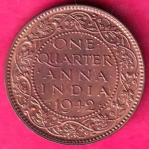 British India 1942 George VI one quarter anna rare copper coinSK606 ...