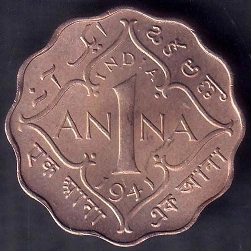 British India 1941 George VI King One Anna Coin ANH305