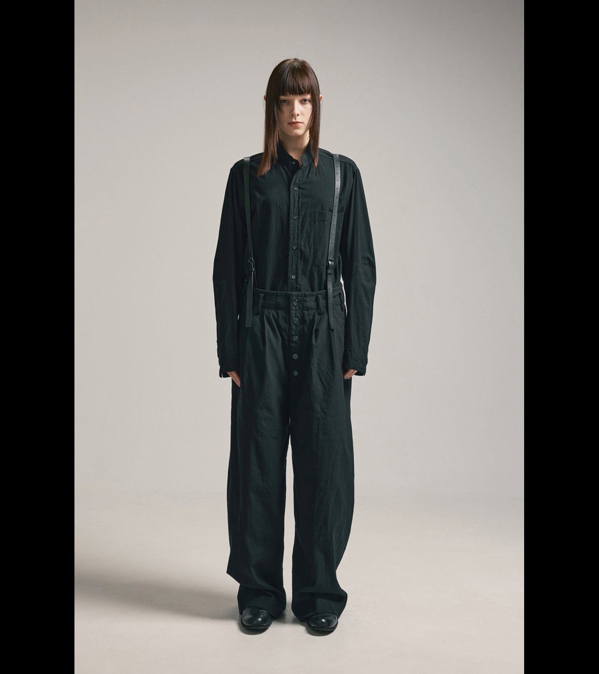 NU-1857-COC - BAND NECK COLLAR SHIRT - BLACK