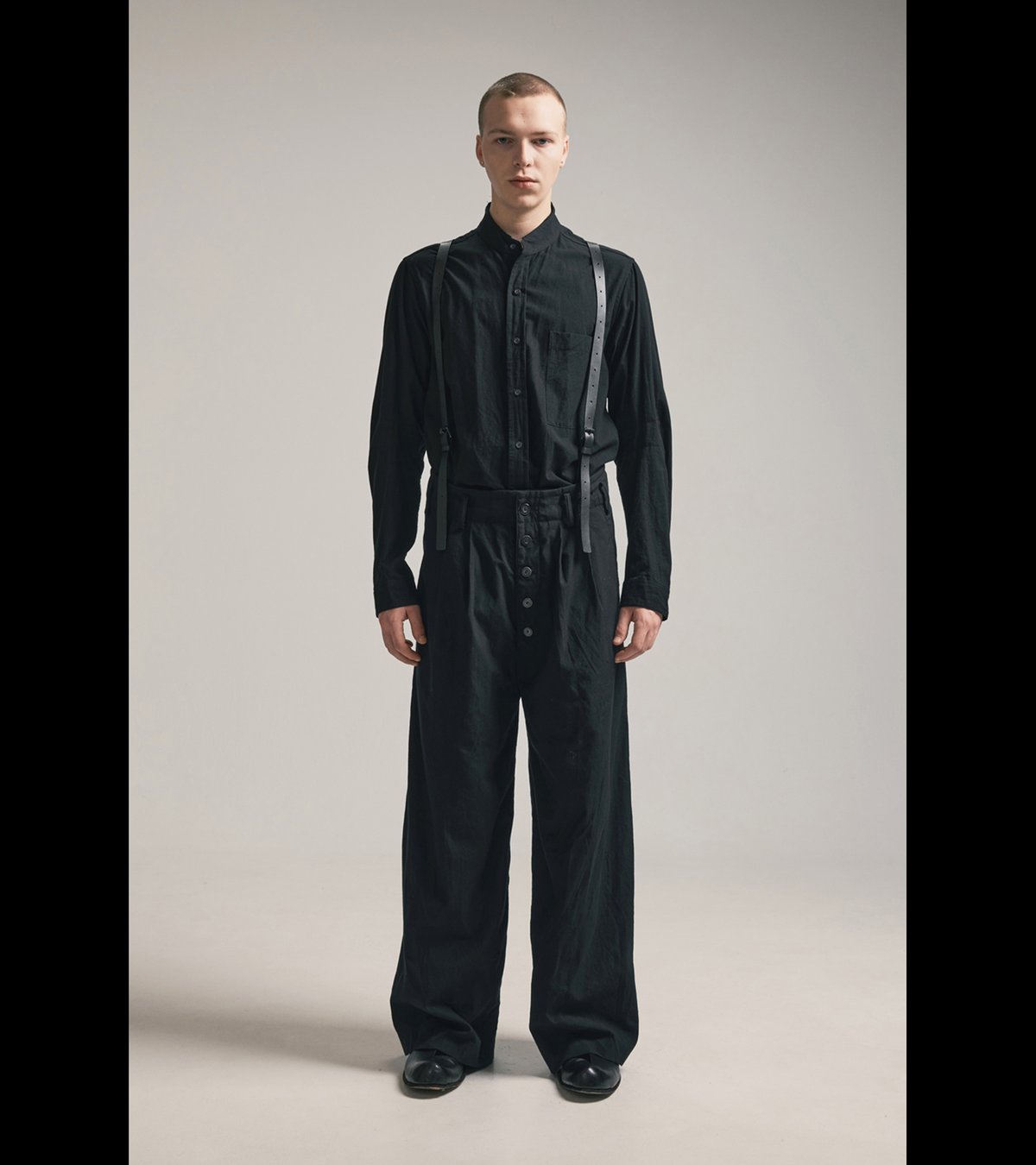 NU-1857-COC - BAND NECK COLLAR SHIRT - BLACK