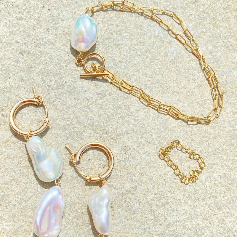 淡水パール×ゴールドチェーン二連ブレスレット | flem 淡水パール×ゴールドチェーン二連ブレスレット | flem