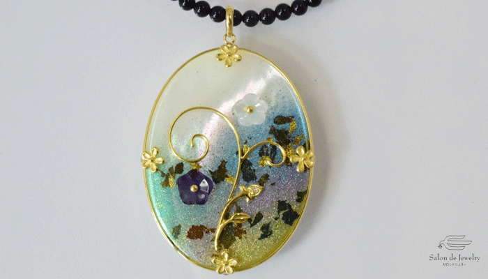 K18 白蝶貝 ダイヤモンド 箔蒔絵 ペンダント ◇18k Gold Lacquer K18 白蝶貝 ダイヤモンド 箔蒔絵 ペンダント ◇18k Gold Lacquer