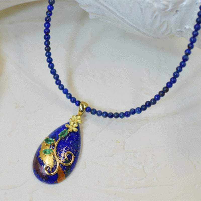 K18 ラピスラズリ エメラルド 金箔ペンダント ネックレス◇18K K18 ラピスラズリ エメラルド 金箔ペンダント ネックレス◇18K